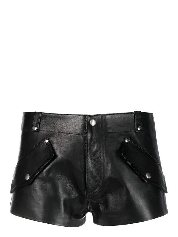 DURAZZI MILANO Flap-detail Mini Leather Shorts - Black
