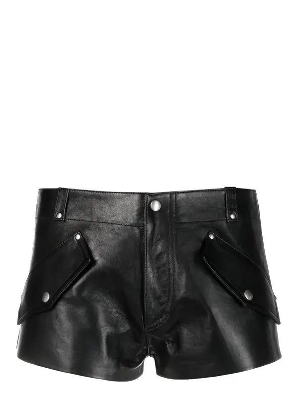 DURAZZI MILANO Flap-detail Mini Leather Shorts - Black