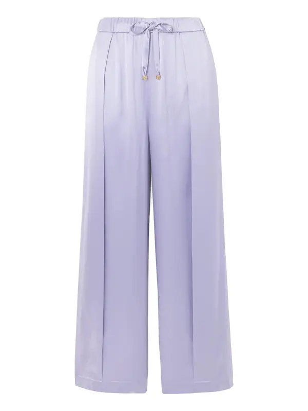 Loewe Anagram Pleated Embroidered Silk-satin Pants - Purple
