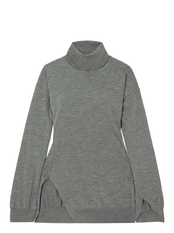 THE ROW Nomi Cutaway Cashmere Turtleneck Sweater - Gray