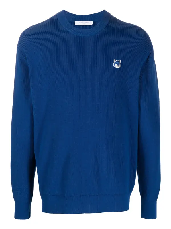 Maison Kitsuné Logo-patch Knit Jumper - Blue