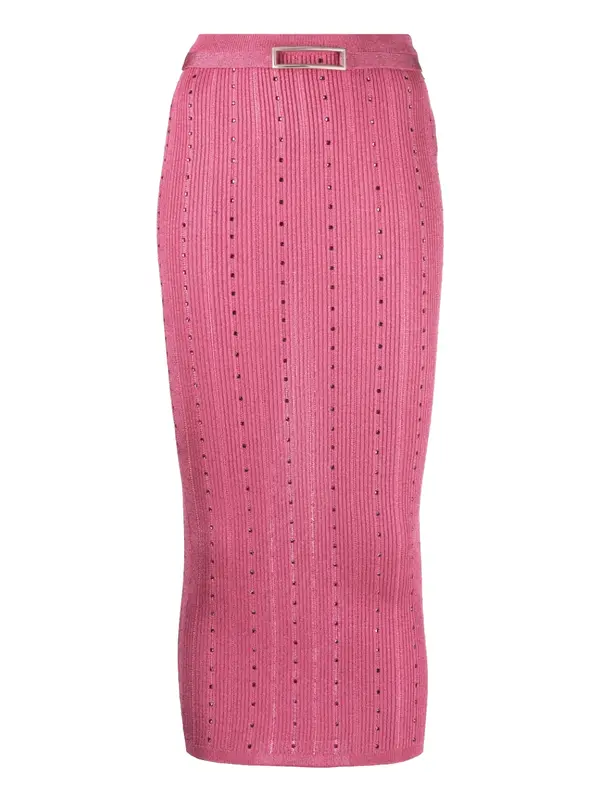 Alessandra Rich Embellished Knitted Midi Skirt - Pink