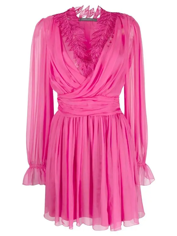 Alberta Ferretti Ramage Lace Silk Mini Dress - Pink