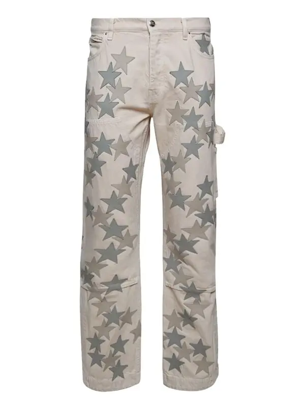Amiri Star-print Straight-leg Trousers - Neutrals
