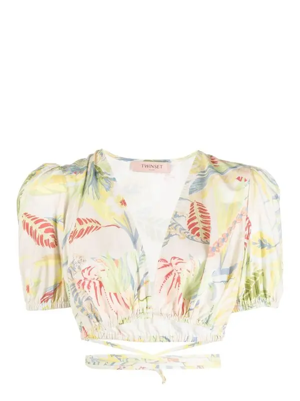 TWINSET Floral-print Cropped Top - Neutrals