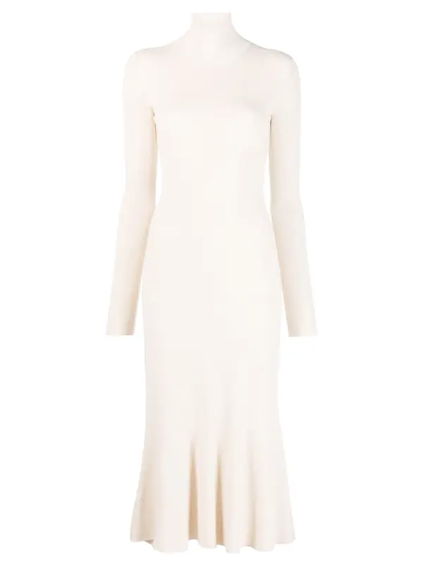 Balenciaga High-neck Knitted Midi Dress - Neutrals
