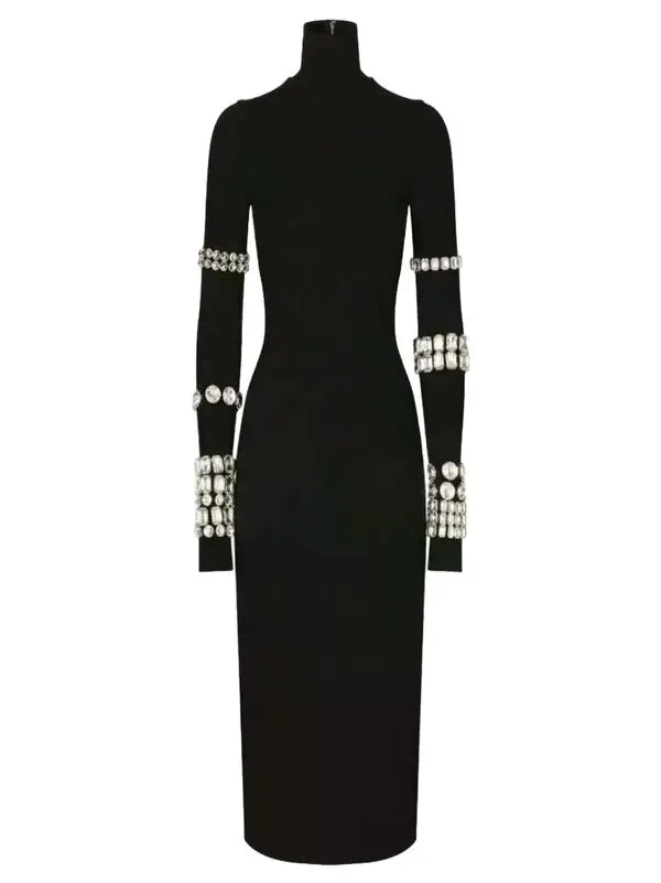 Dolce & Gabbana X Kim Kardashian Milano-rib Embellished Midi Dress - Black