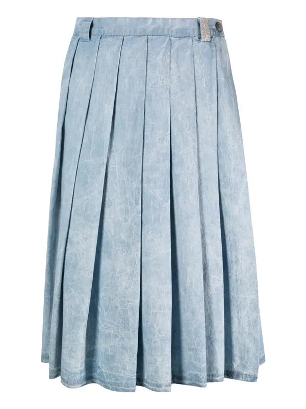 Fabiana Filippi Distressed Pleated Denim Skirt - Blue
