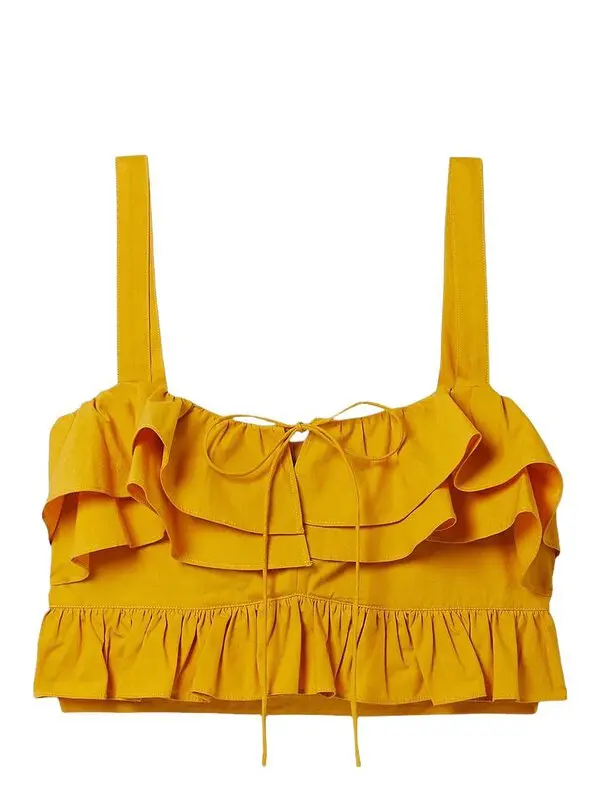 JASON WU Cropped Ruffled Cotton-poplin Top - Mustard
