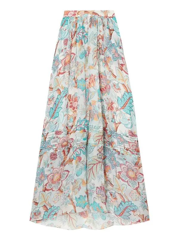 Etro Floral-print Pleated Maxi Skirt - Light Blue