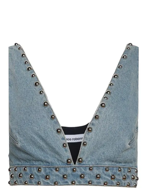 Rabanne Studded Cropped Top - Light Denim Blue