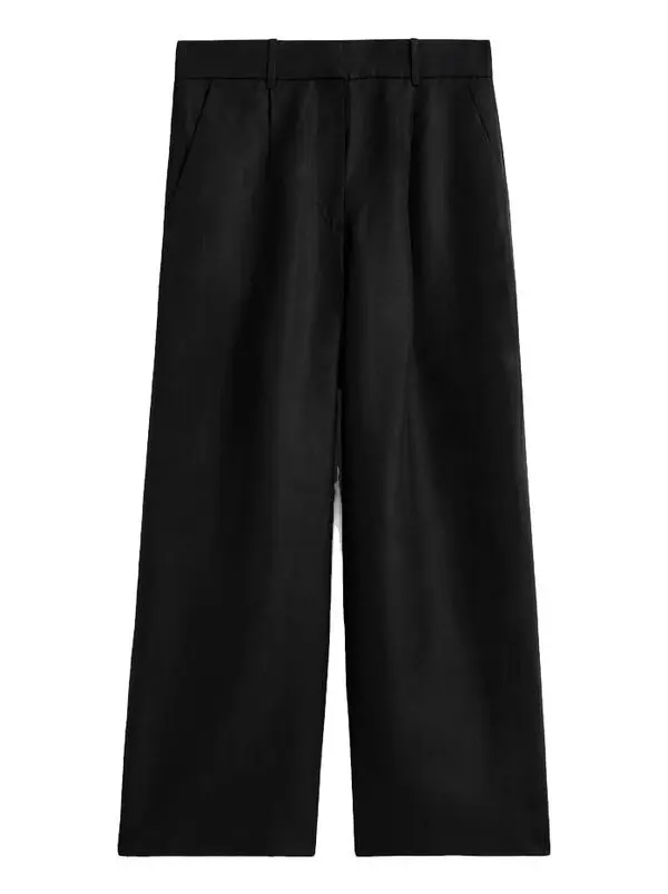 Cos Relaxed Linen-blend Wide-leg Trousers - Black