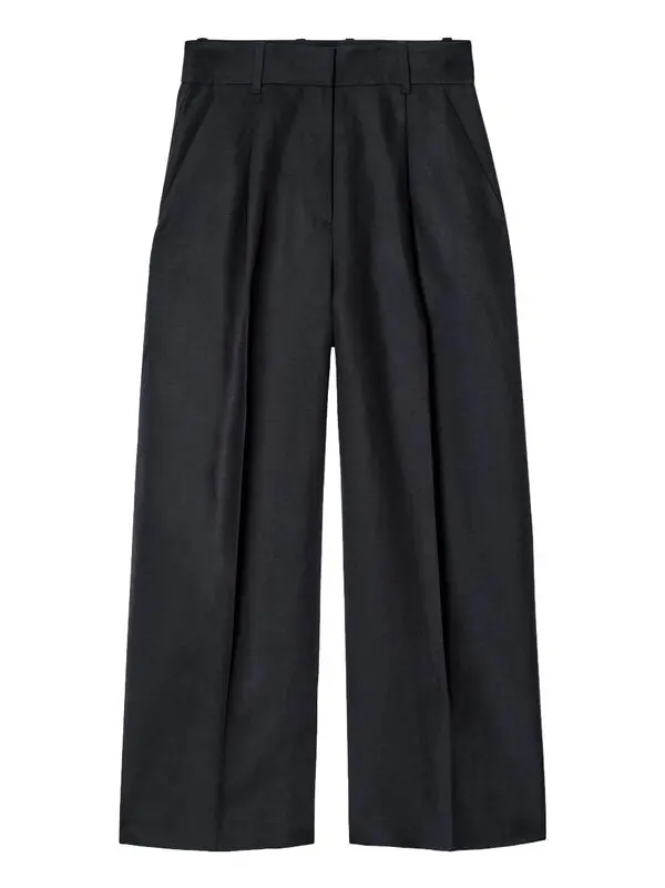 Cos Relaxed Wide-leg Linen-blend Trousers - Navy