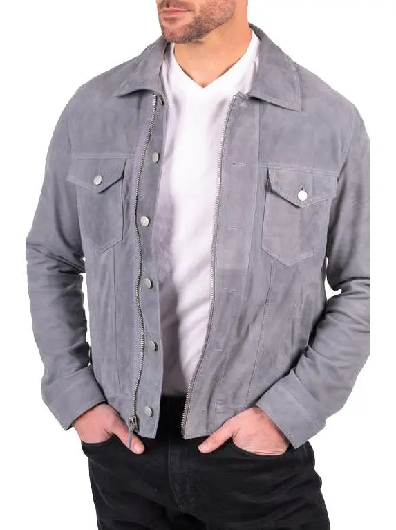 COMSTOCK & CO. Suede Trucker Jacket - Blue Sage