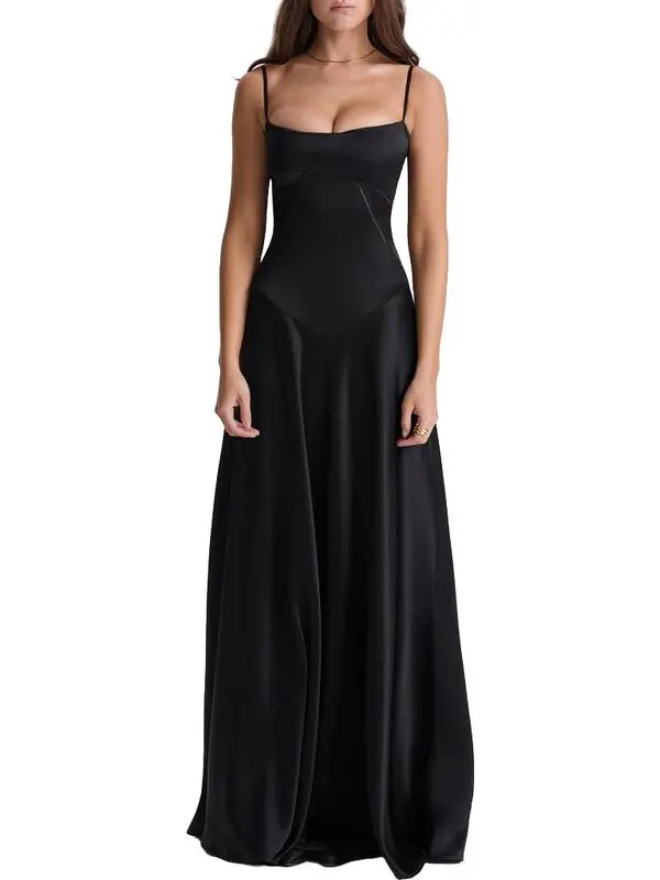 House Of Cb Anabella Lace-up Gown - Black