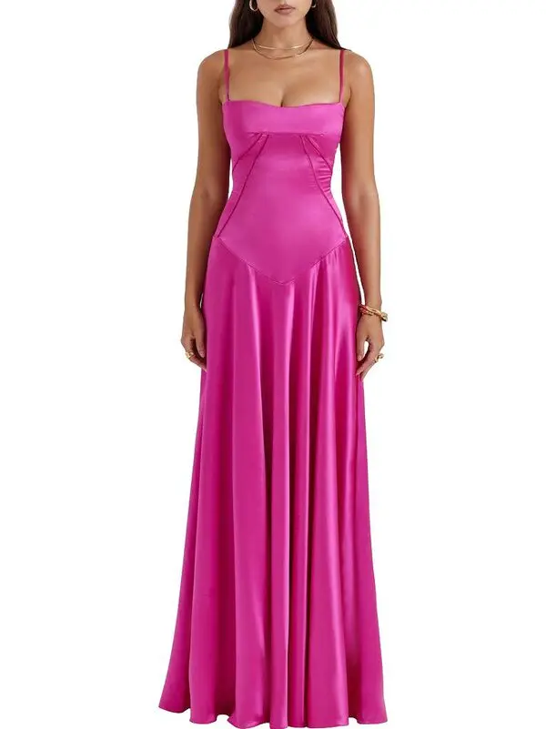 House Of Cb Anabella Lace-up Gown - Fuschia
