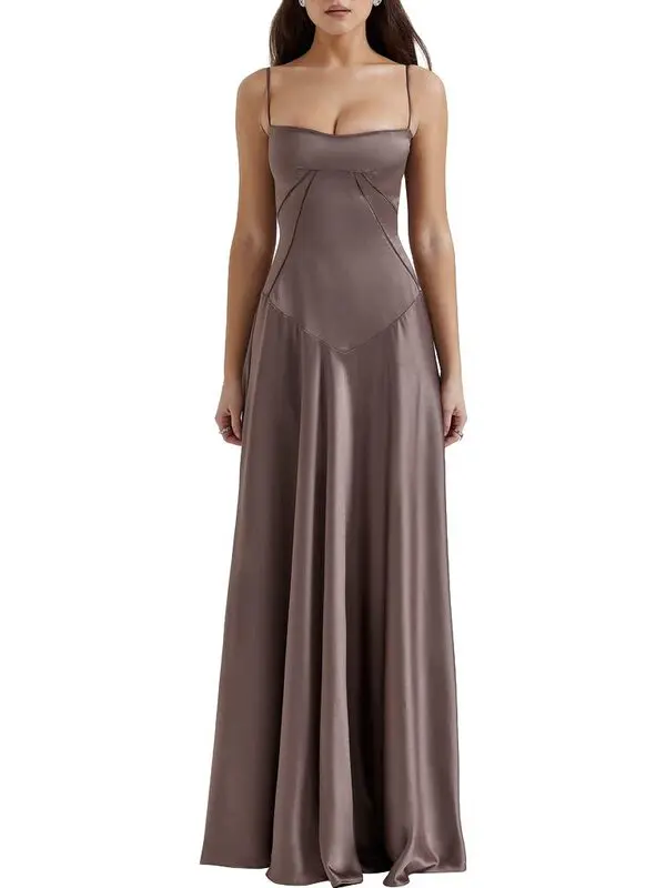 House Of Cb Anabella Lace-up Gown - Pebble Grey
