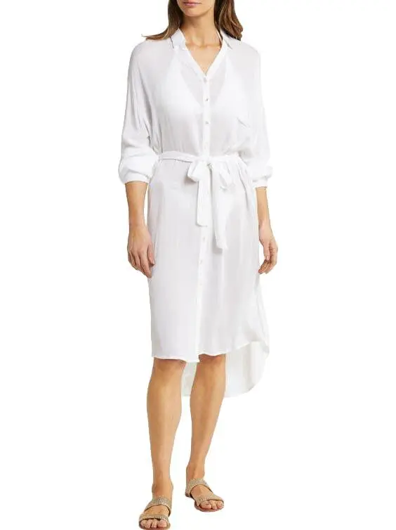 Elan Long Sleeve Shirt Dress - White