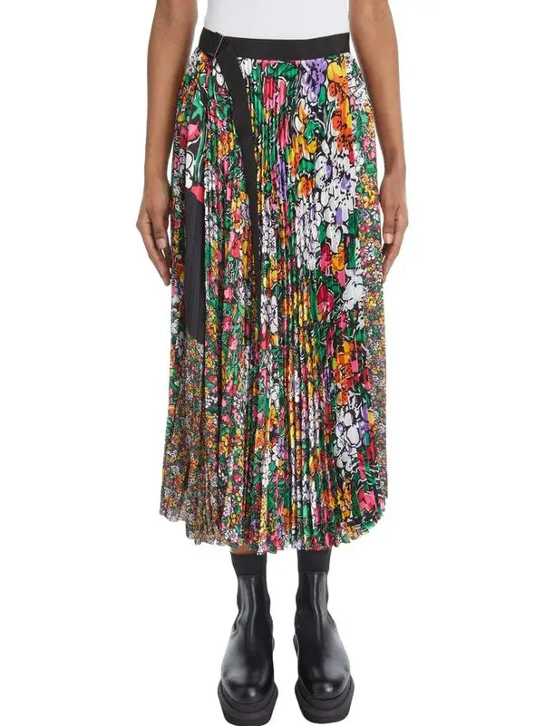 Sacai Mixed Floral Print Pleated Skirt - Yellow/white Multi