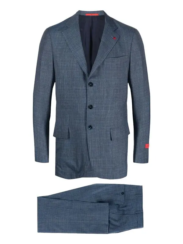 Isaia Plaid-print Single-breasted Suit - Blue