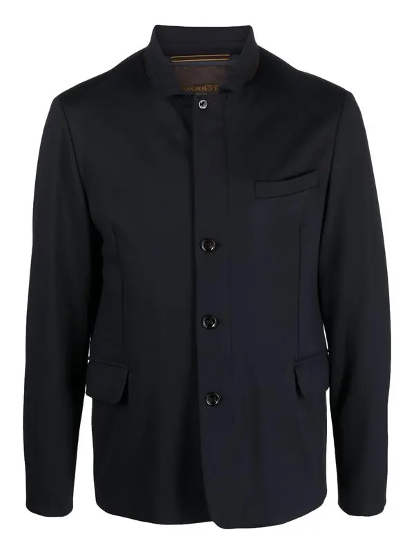 MOORER Camp-collar Single-breasted Coat - Blue