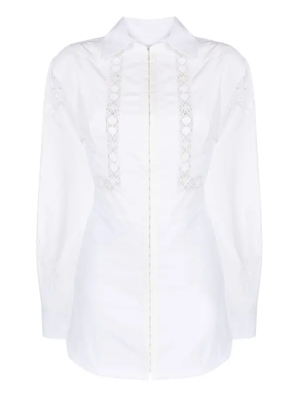MARINE SERRE Household Linen Lace-trim Shirtdress - White