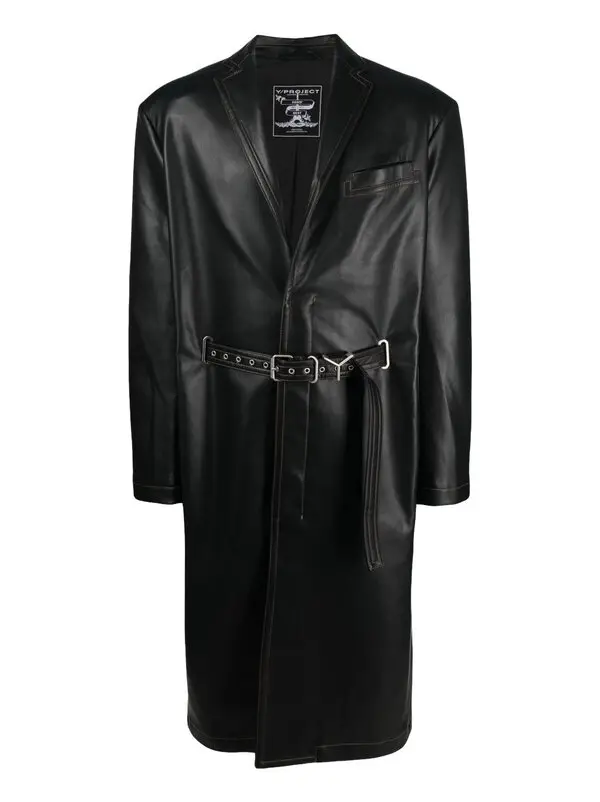 Y/project Belted Faux-leather Coat - Black
