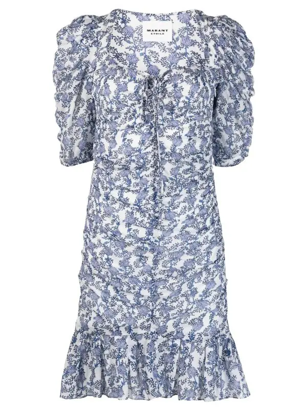 MARANT ETOILE Floral Print Ruched Mini Dress - Blue