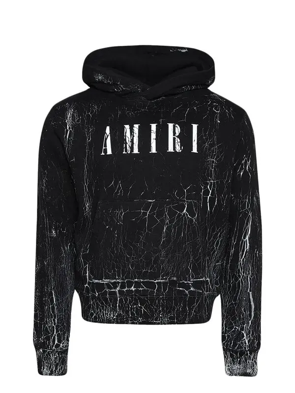 Amiri Cracked Logo Print Hoodie - Black