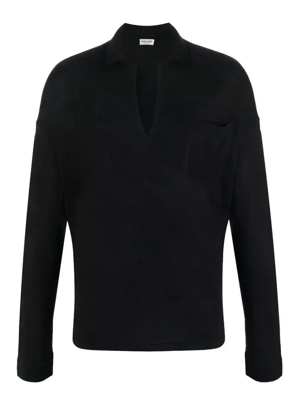 Saint Laurent V-neck Long-sleeve Sweatshirt - Black