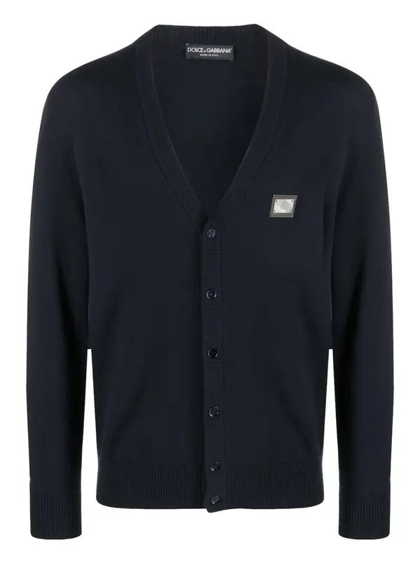 Dolce & Gabbana Logo-plaque Virgin Wool-blend Cardigan - Blue
