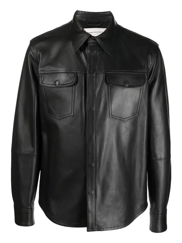 Alexander McQueen Chest-pocket Leather Shirt - Black