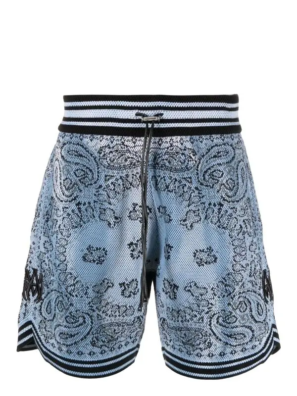 Amiri Paisley-print Embroidered Logo Deck Shorts - Blue