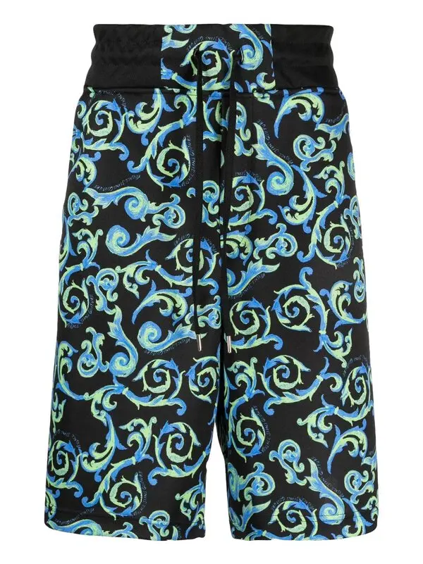 Versace Baroque-print Knee-length Shorts - Black