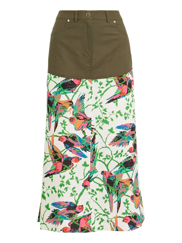 Derek Lam 10 Crosby Ingrid Printed Linen-blend Gauze Midi Skirt - Army Green