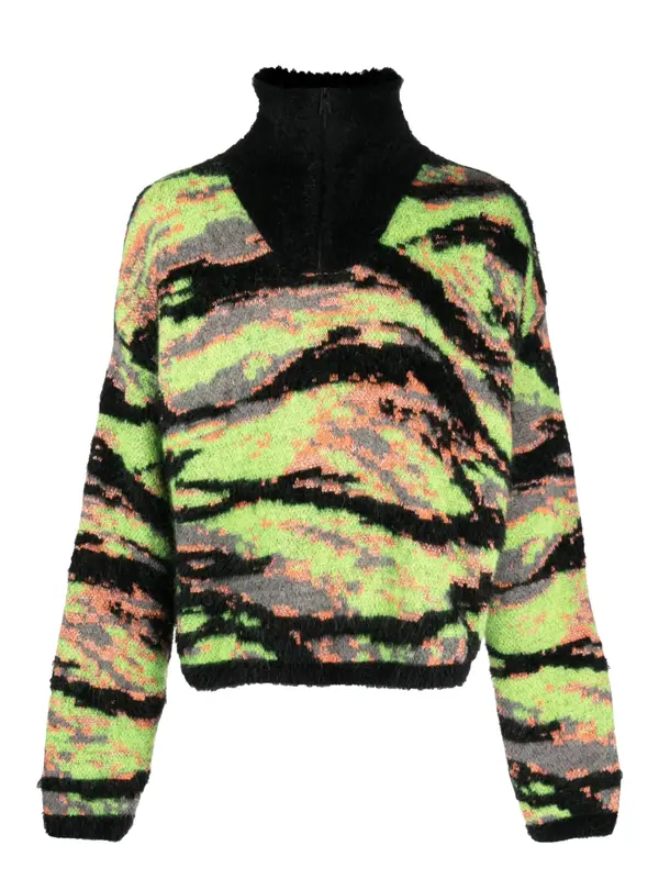 ERL Tiger-print Knit Jumper - Green