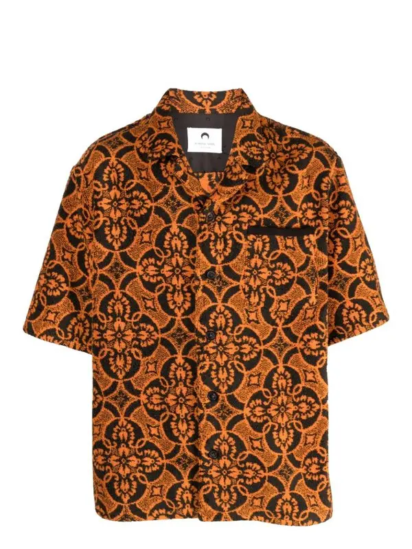 MARINE SERRE Oriental Towel-print.short-sleeve Shirt - Orange