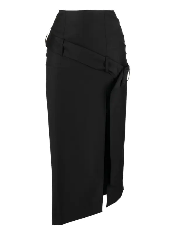 Matériel Asymmetric Belted Midi Skirt - Black
