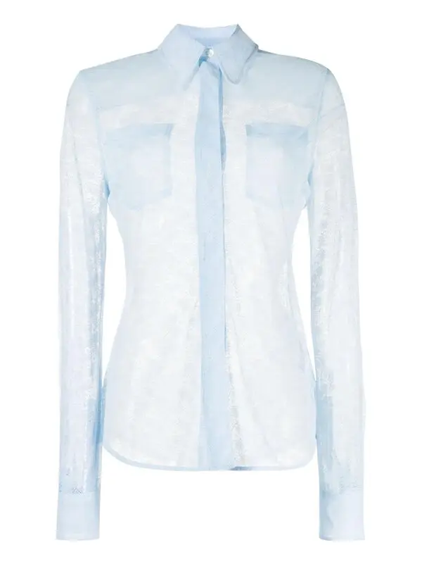 Victoria Beckham Sheer Lace Long-sleeved Shirt - Blue