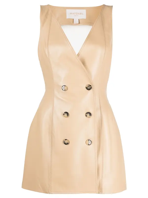 Matériel Backless Faux-leather Mini Dress - Neutrals