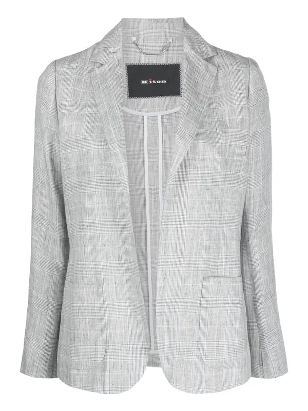 Kiton Plaid Linen Blazer - Grey