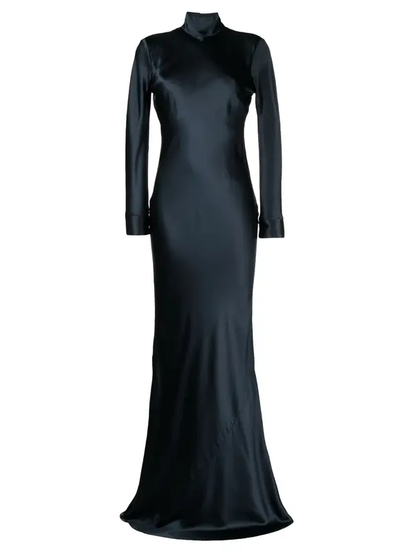 Michelle Mason Open-back Long-sleeve Gown - Blue