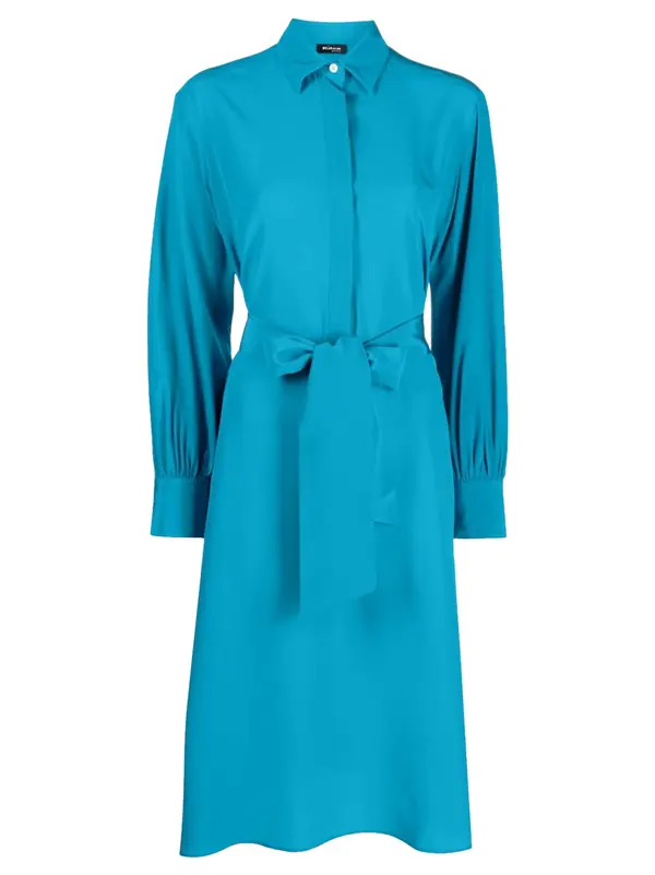 Kiton Pussy-bow Silk Midi Dress - Blue