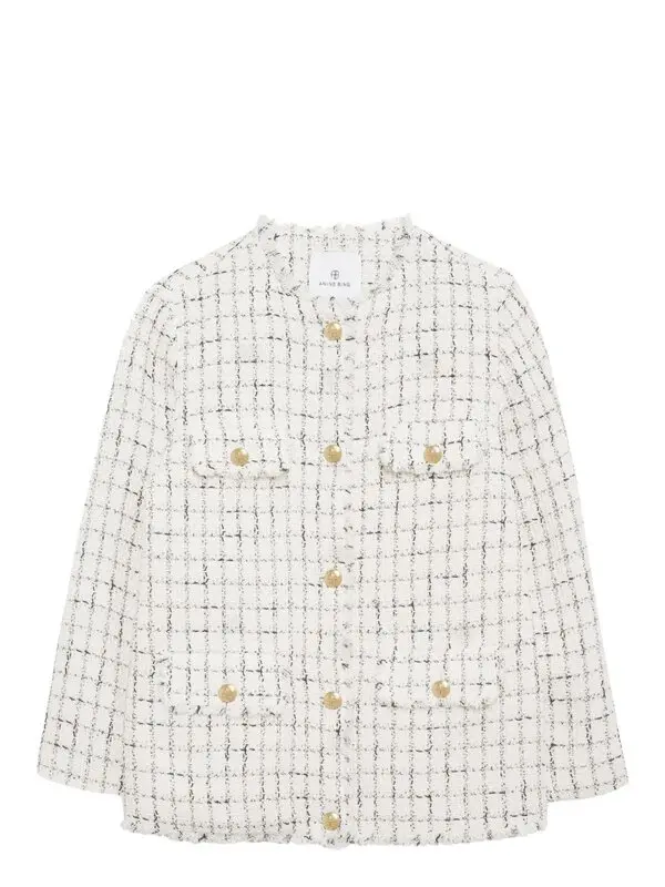 ANINE BING Janet Plaid Tweed Jacket - White