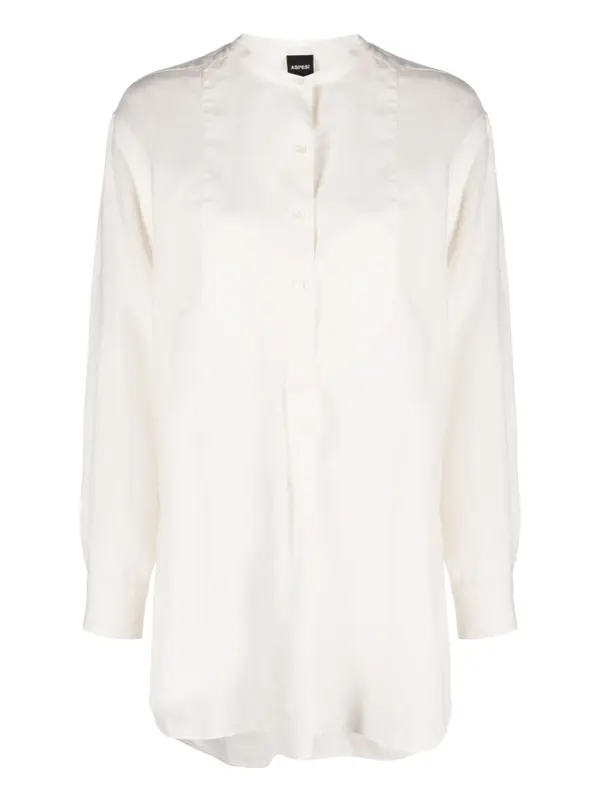 Aspesi Collarless Linen Bib Shirt - Neutrals