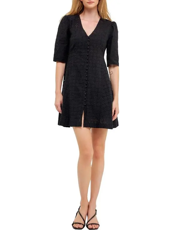 English Factory Broderie Lace Mini Dress - Black