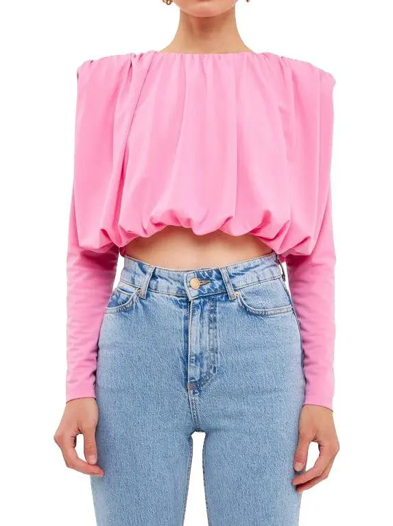 GREY LAB Shoulder Pad Pleat Crop Blouse - Pink