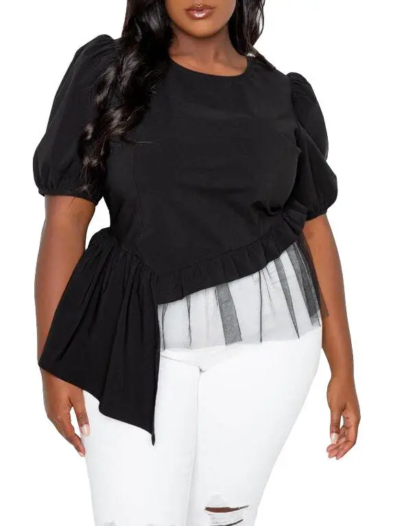 BUXOM COUTURE Asymmetric Peplum Blouse - Black
