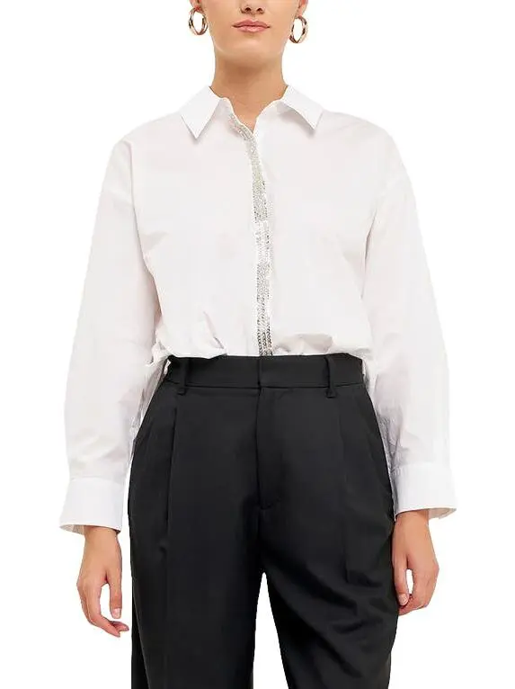 Endless Rose Sequins & Beads Poplin Shirt - White