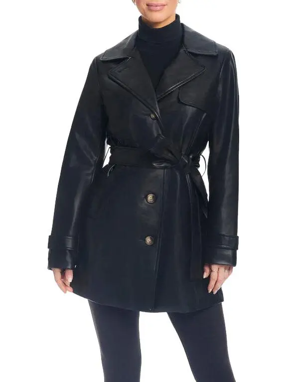 Sanctuary Faux Leather Belted Trench Coat - Black